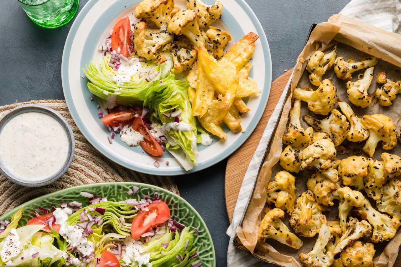 Buffalo Cauli With Oven Fries & Ranch Wedge Salad | My Food Bag - Recipes