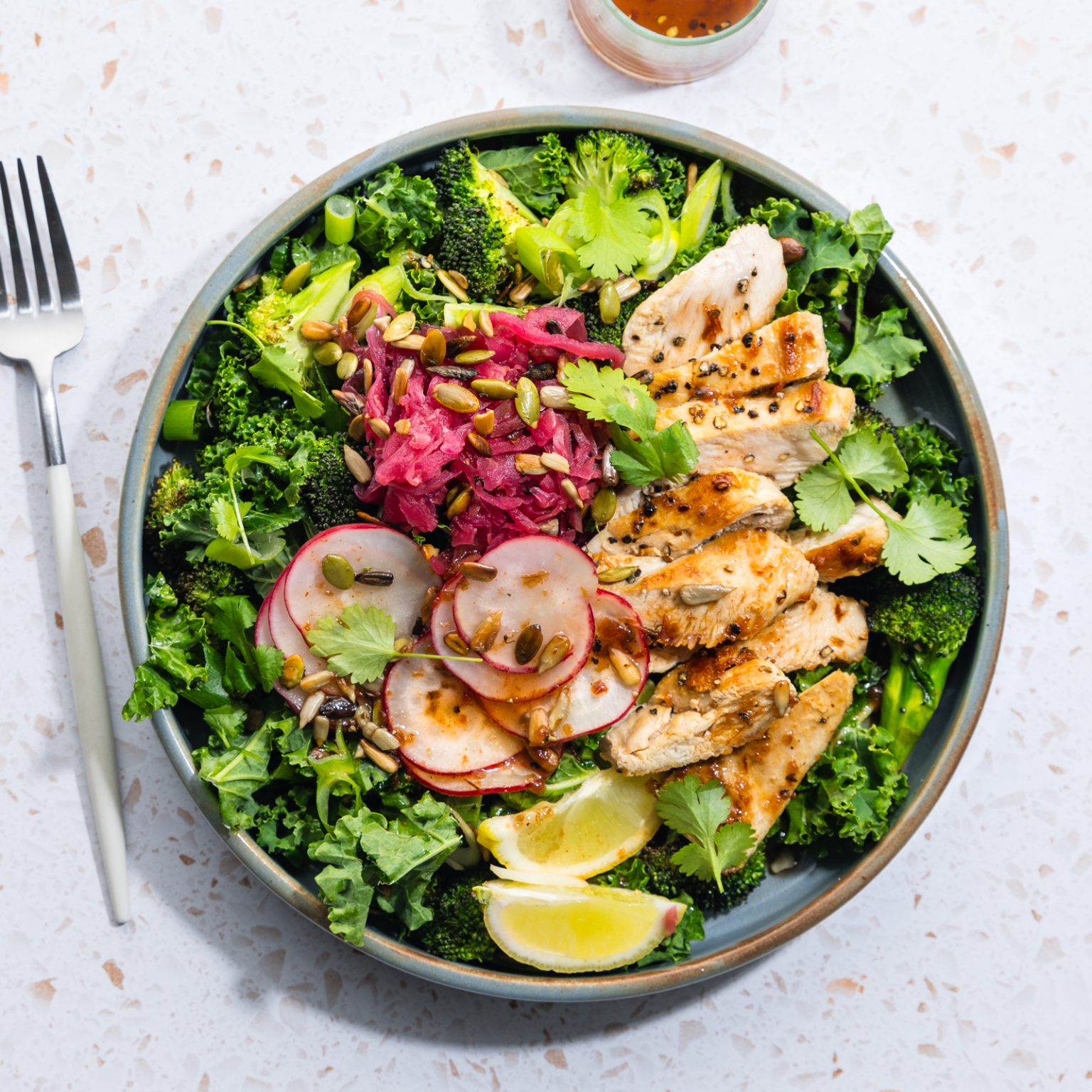 Chicken & Super Seed Green Bowl With Kraut & Lime | Blog - Fresh Start ...